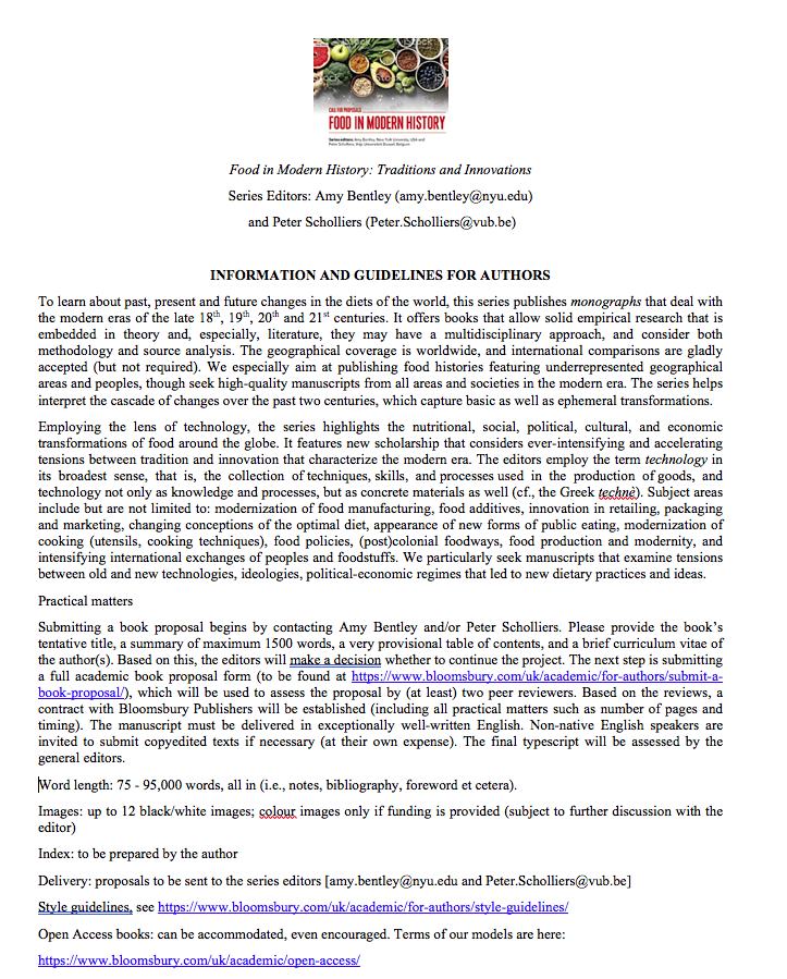 Call for manuscripts: FOOD IN MODERN HISTORY: TRADITIONS AND INNOVATIONS: